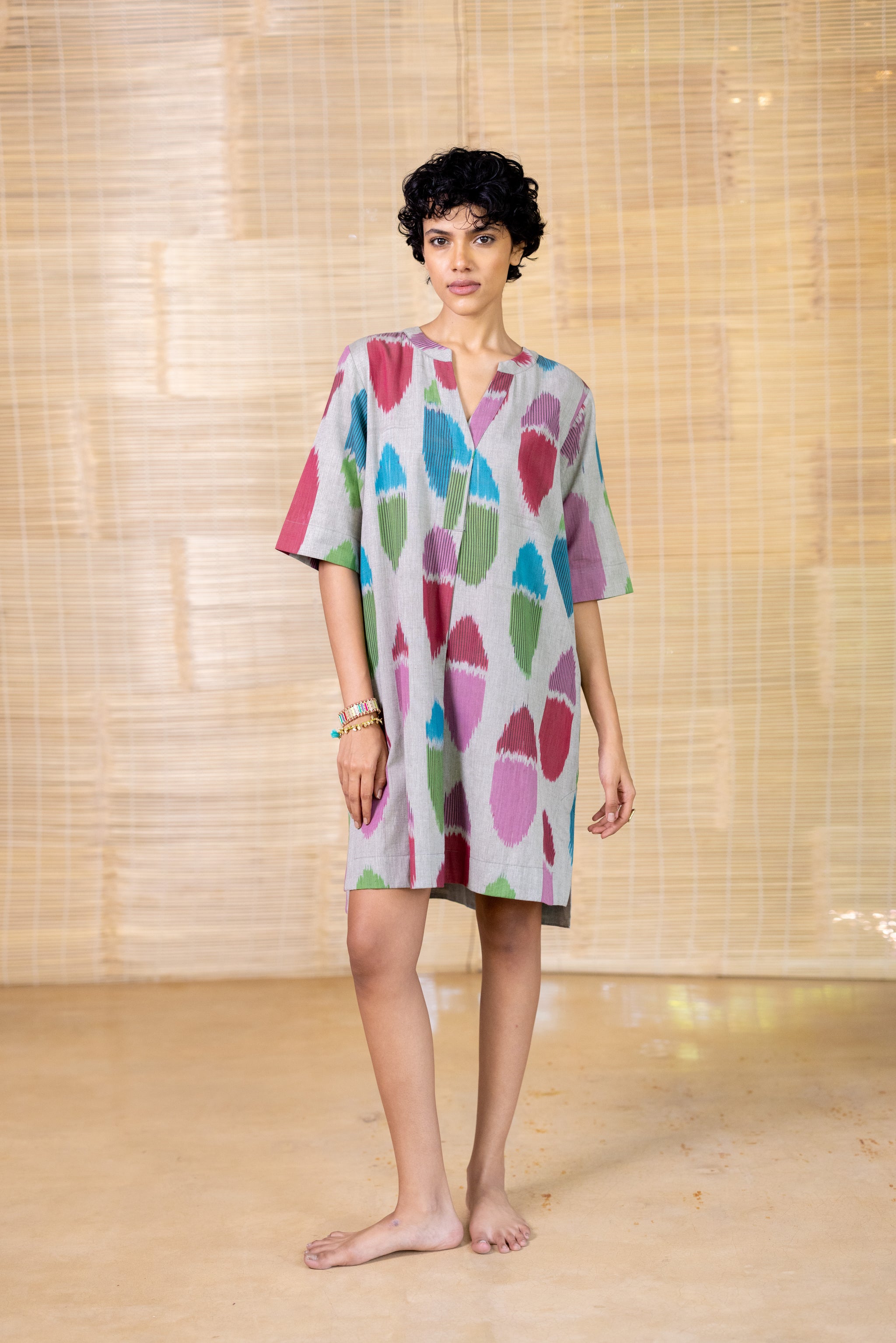 Buy Ikat India, KAYAK SHIFT DRESS-Grey | Handcrafted by Translate